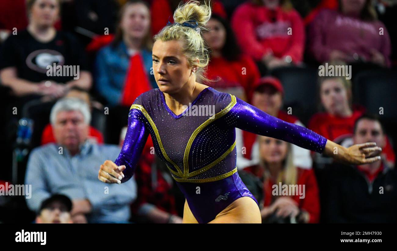 LSU gymnast Sarah Edwards competes against Georgia during an NCAA ...