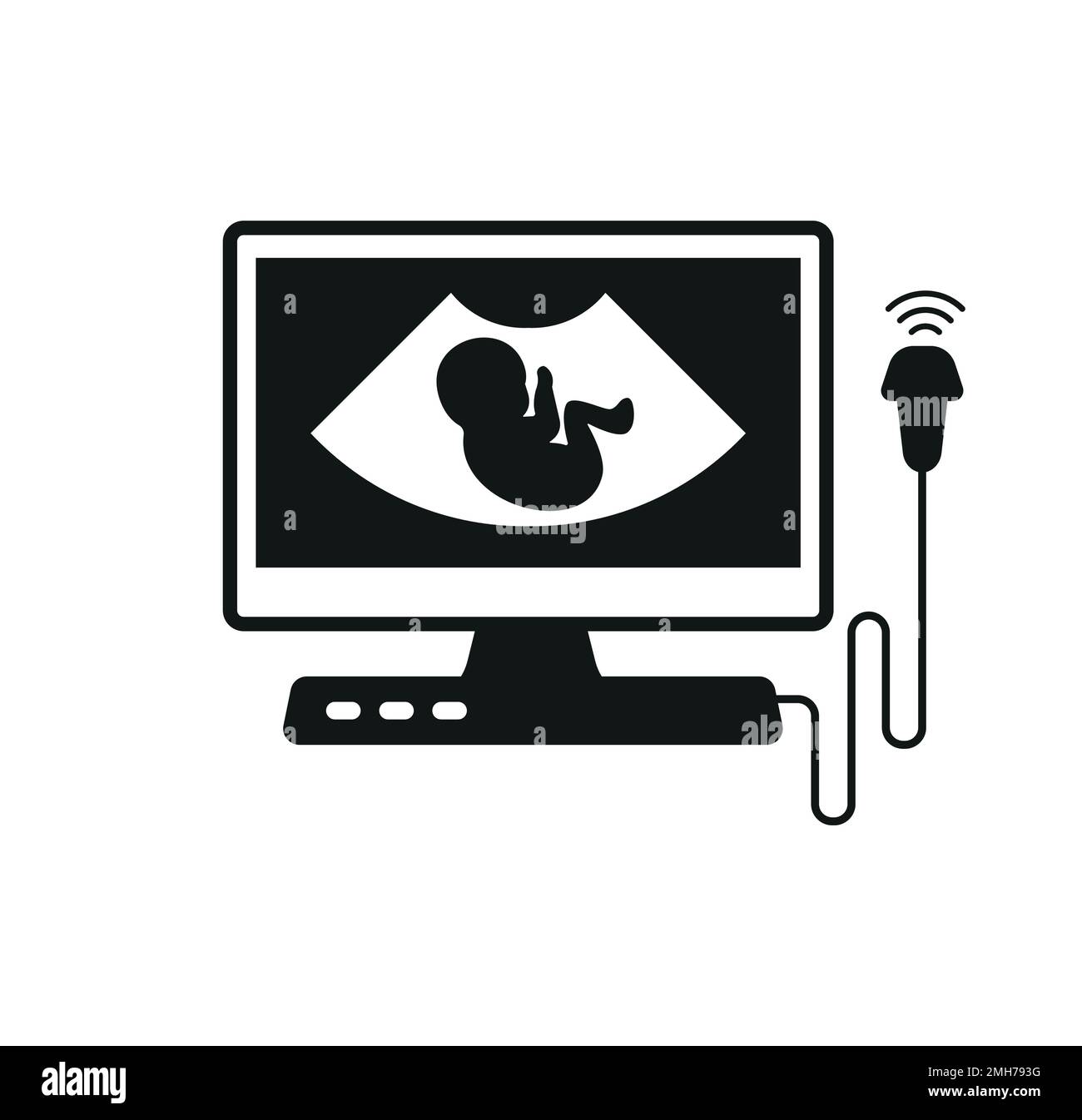 Ultrasound research black vector icon. Medical diagnostic equipment ...