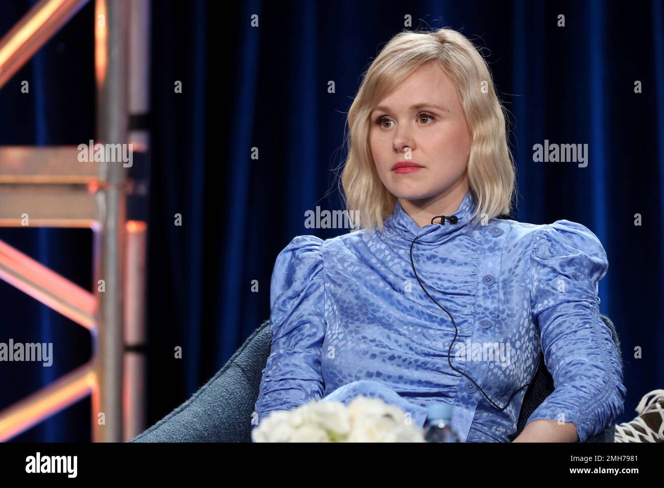 Alison Pill speaks at the "Star Trek: Picard" panel during the CBS TCA ...