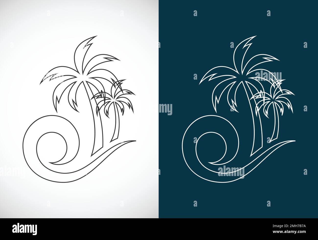 Simple modern Unique tropical beach line art logo design vector ...