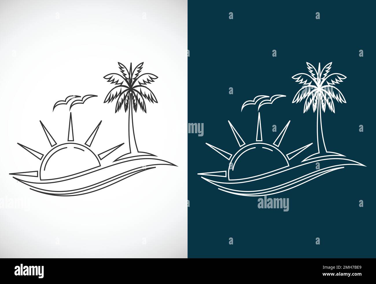 Simple modern Unique tropical beach line art logo design vector ...