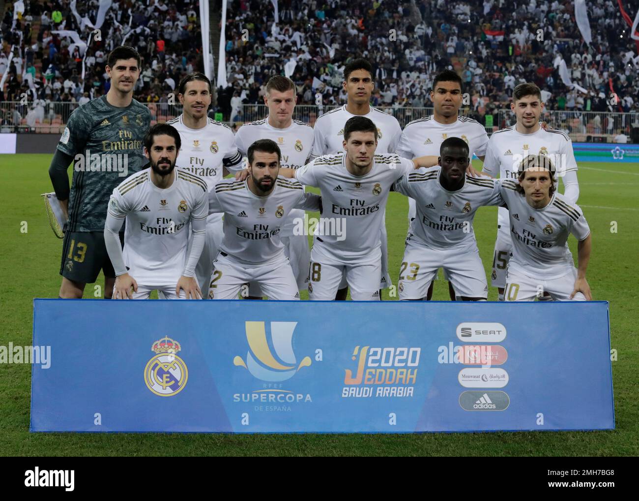 Real Madrid's soccer team players pose for a group photo at the start ...