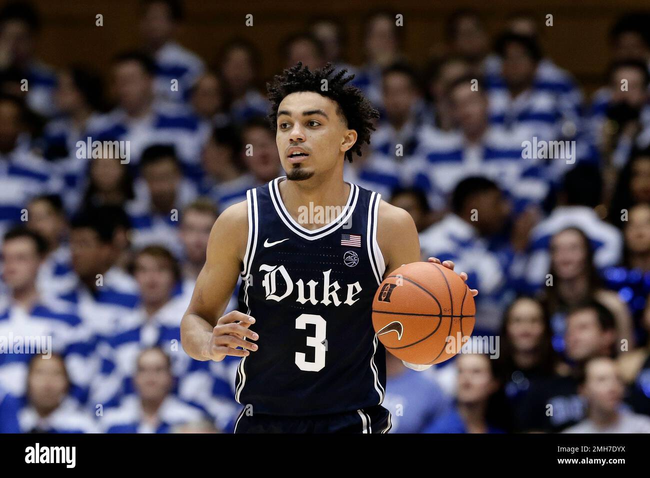 Duke guard Tre Jones (3) dribbles against Wake Forest during the second ...