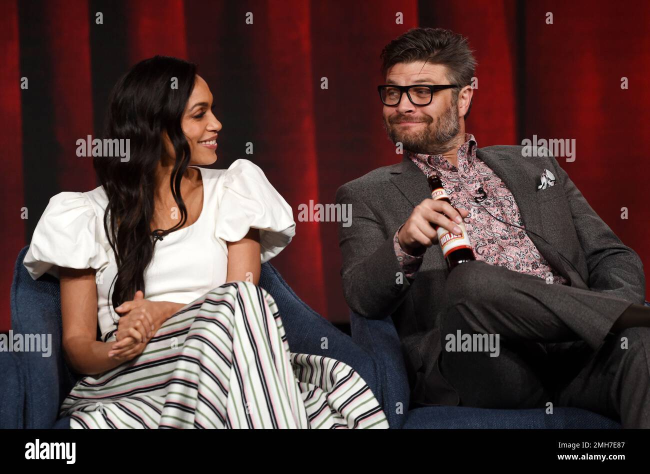Rosario Dawson, left, and Jay Ferguson, cast members in the USA Network ...