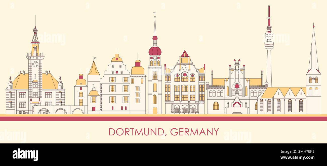 Cartoon Skyline panorama of city of Dortmund, Germany - vector ...