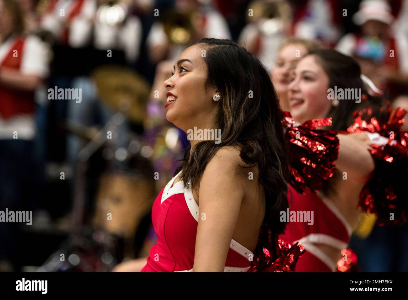 Stanford cheerleaders before before an NCAA college basketball game ...