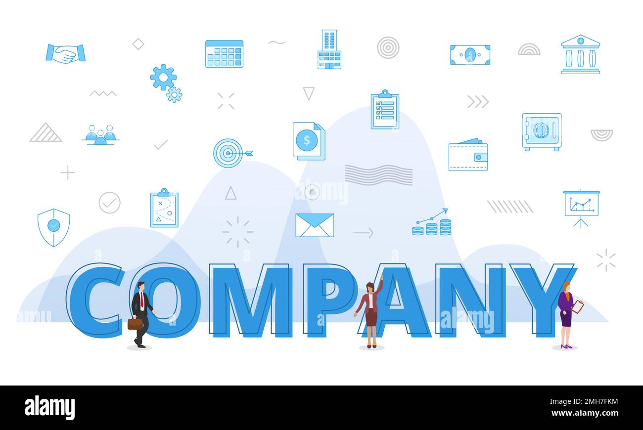 company business concept with big words and people surrounded by ...