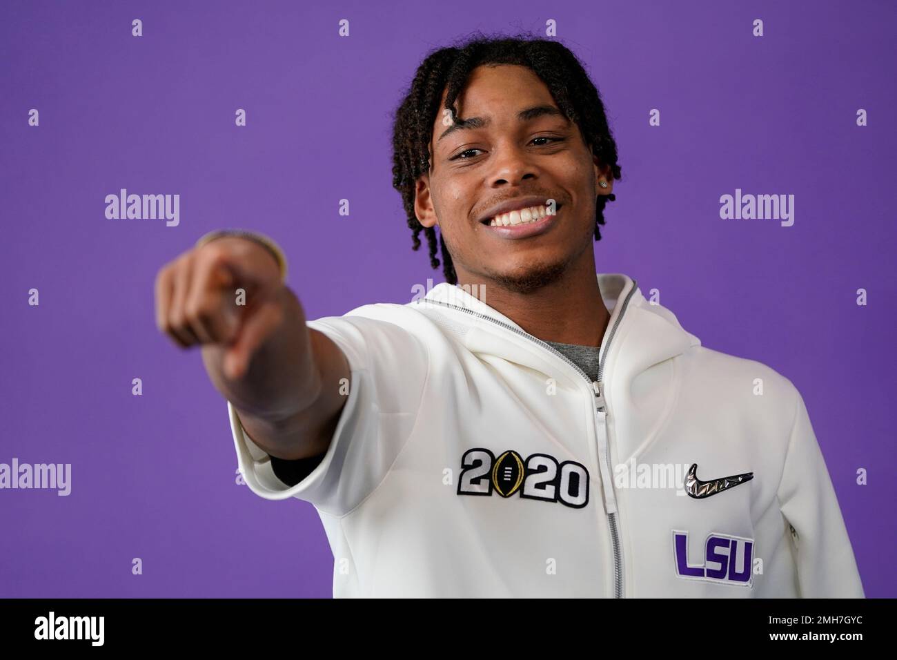 LSU wide receiver Justin Jefferson poses during media day for NCAA ...