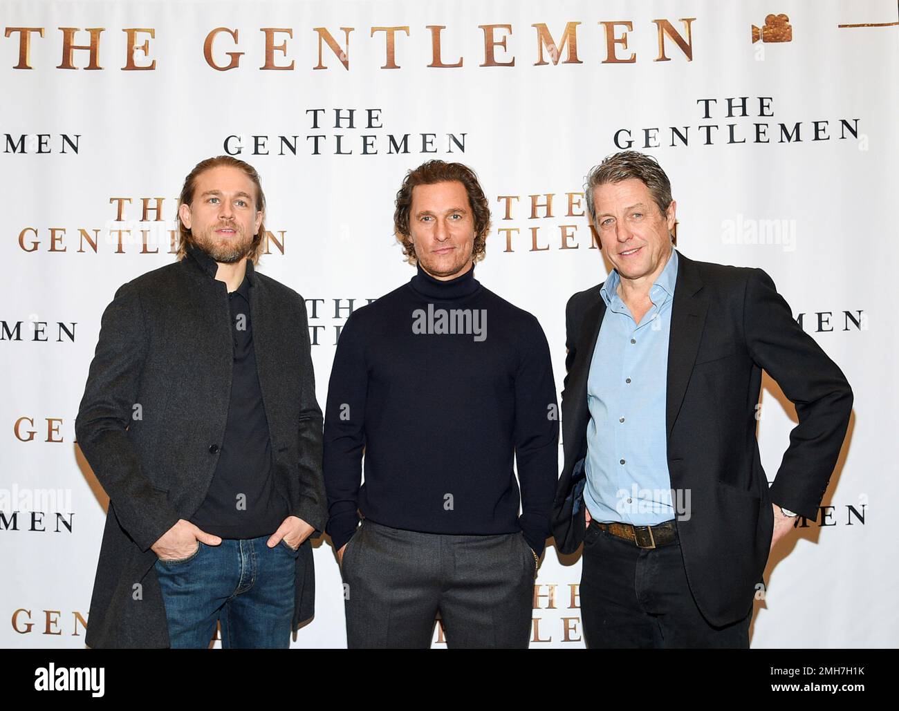 Actors Charlie Hunnam, left, Matthew McConaughey and Hugh Grant pose ...