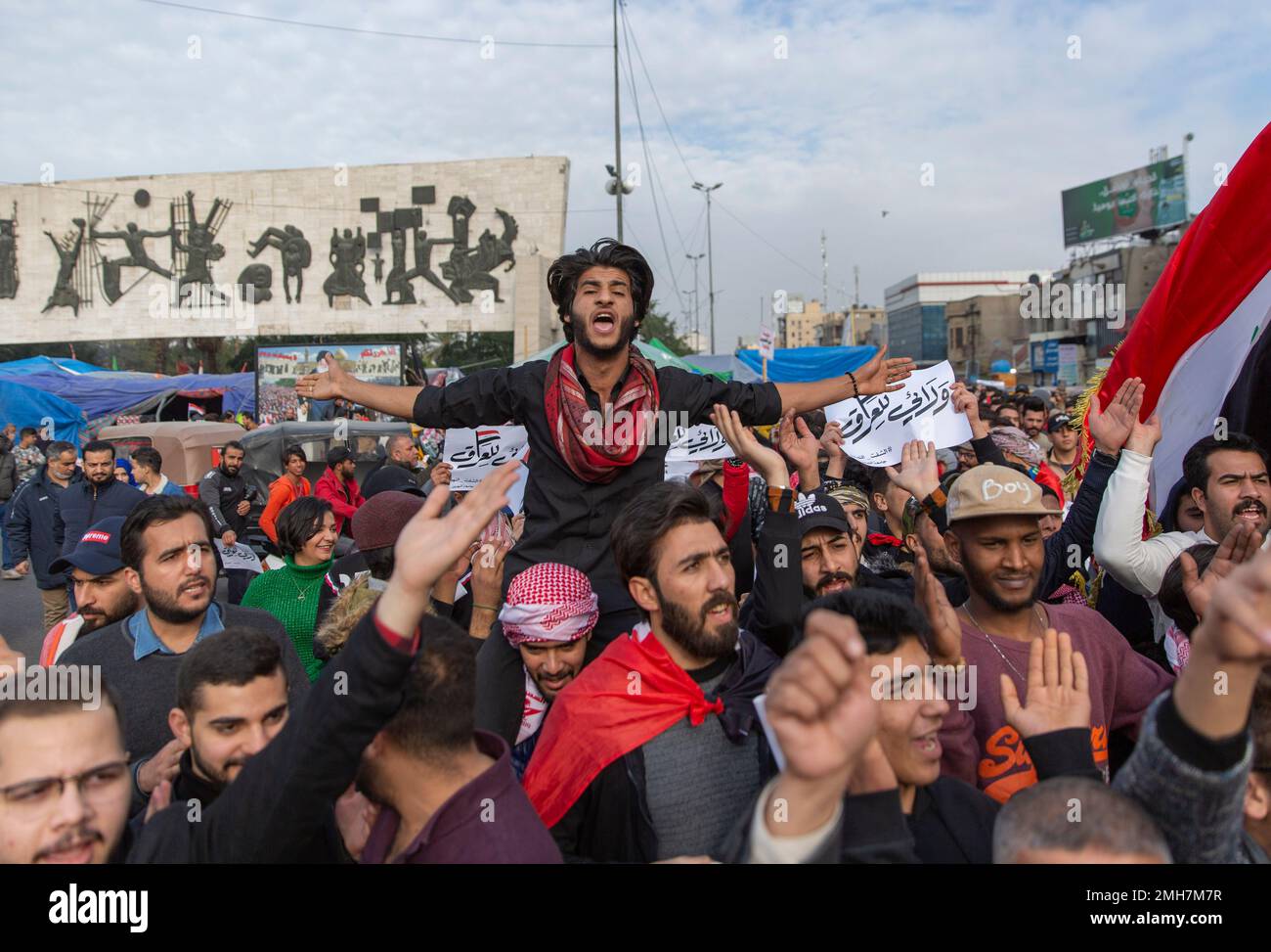 Anti government Iraqi protesters chant anti Iran and anti U.S. slogans ...