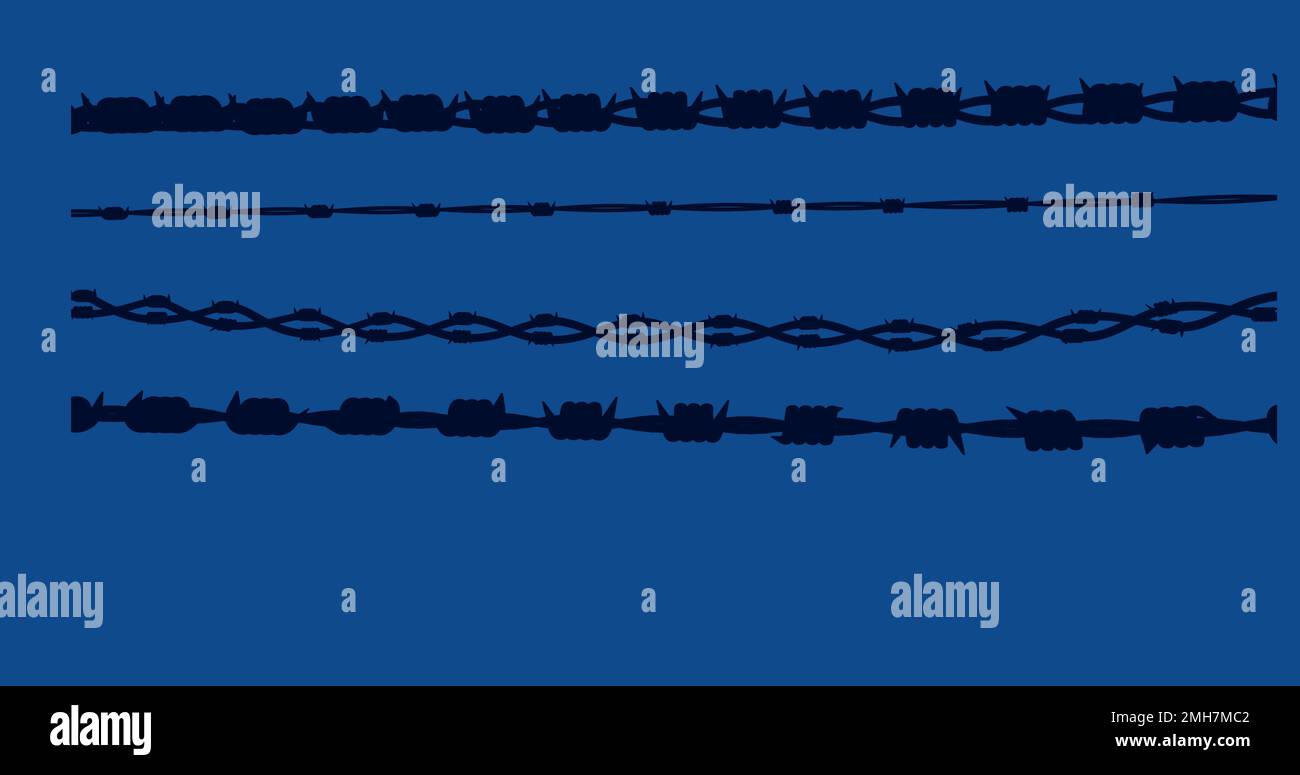 Image of black strings of barbed wire on dark blue background Stock ...