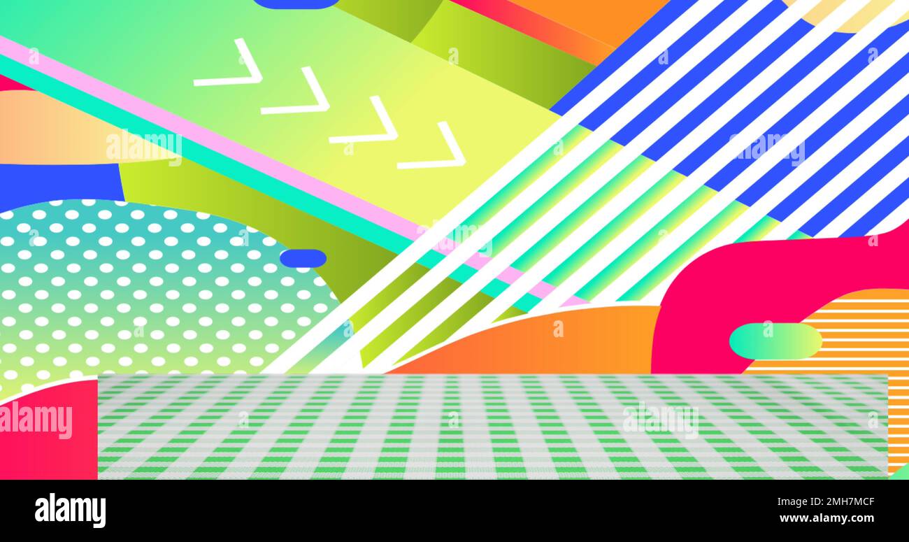 Composite of gingham table cloth and abstract vibrant pattern Stock ...