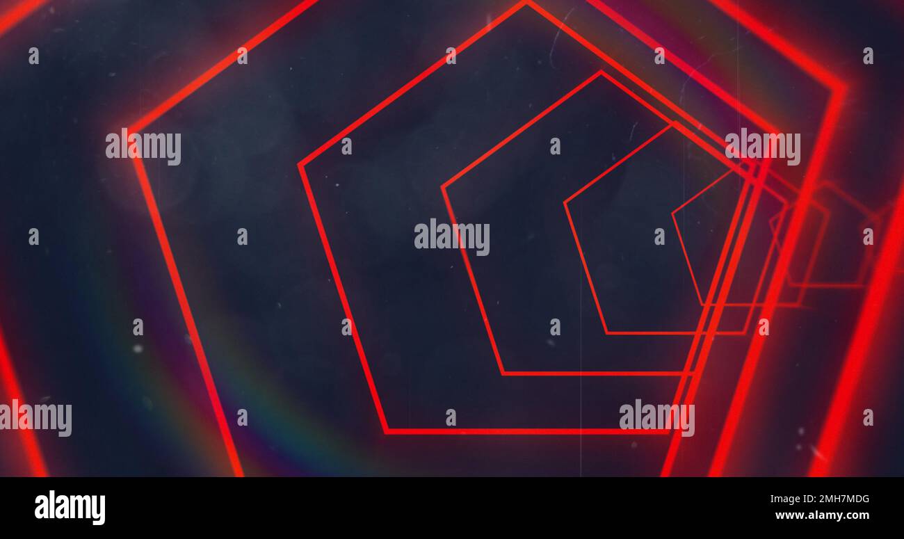 Composite of red neon hexagon tunnel over black background Stock Photo ...