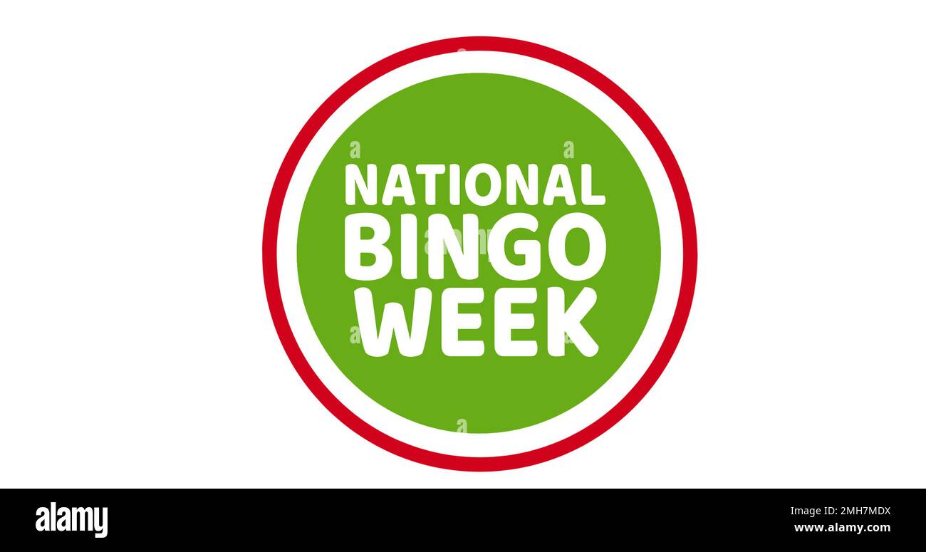 Image of national bingo week on green and red circle on white ...
