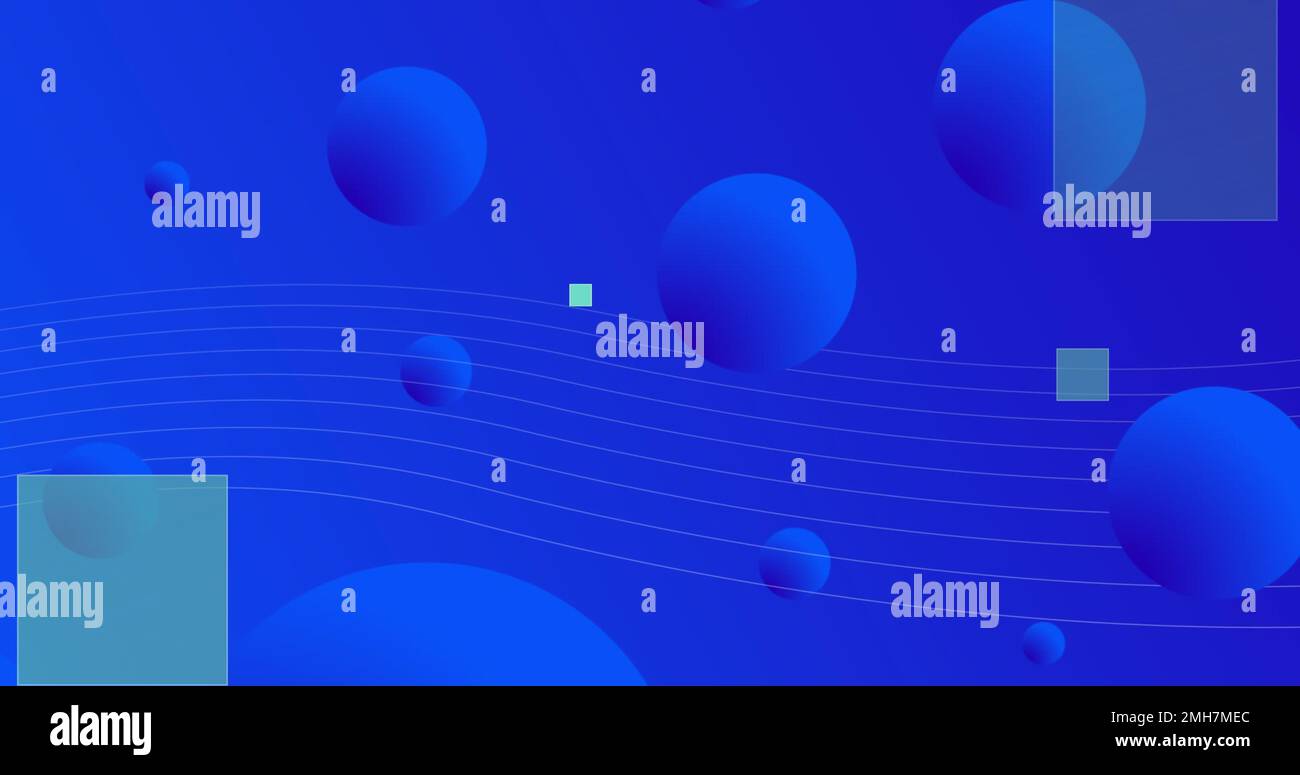 Image of multiple blue circles with squares and lines pattern on blue ...