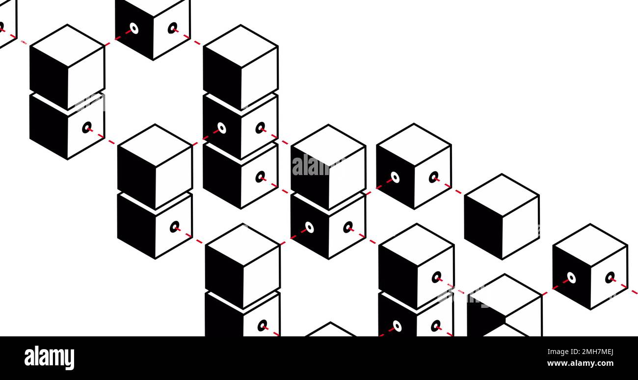 Image of network of black and white cubes on white background Stock ...