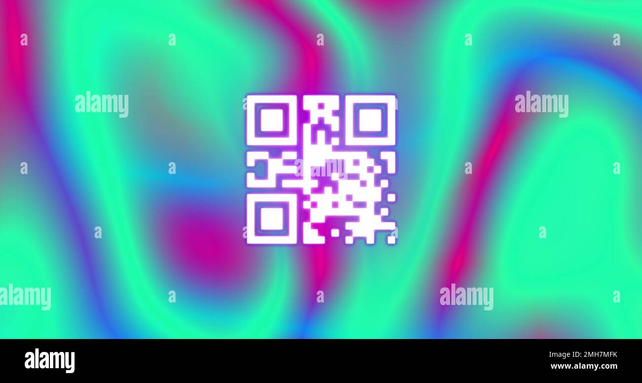 Composition of qr code over green and pink background Stock Photo - Alamy