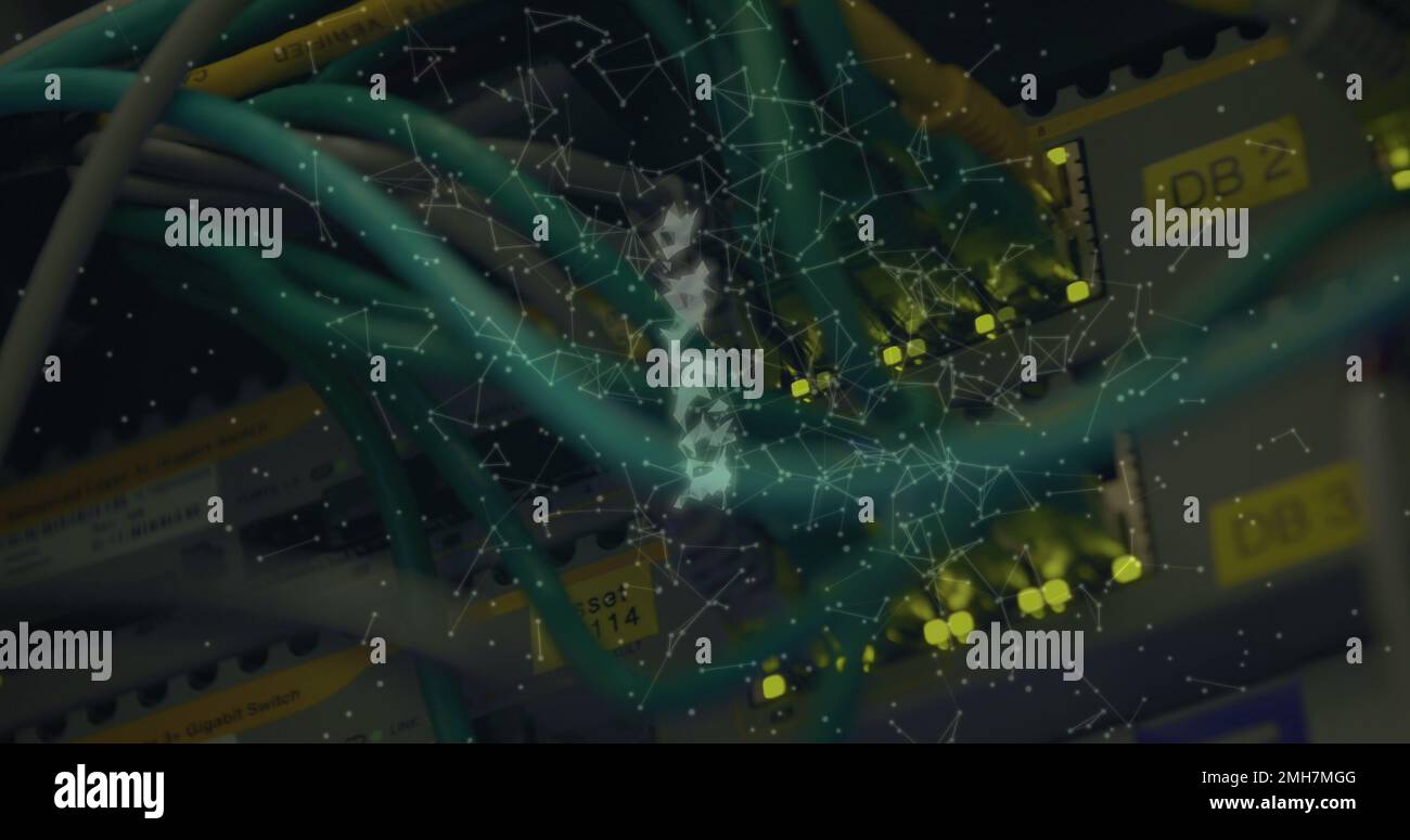 Image of network of connections and data processing over computer ...