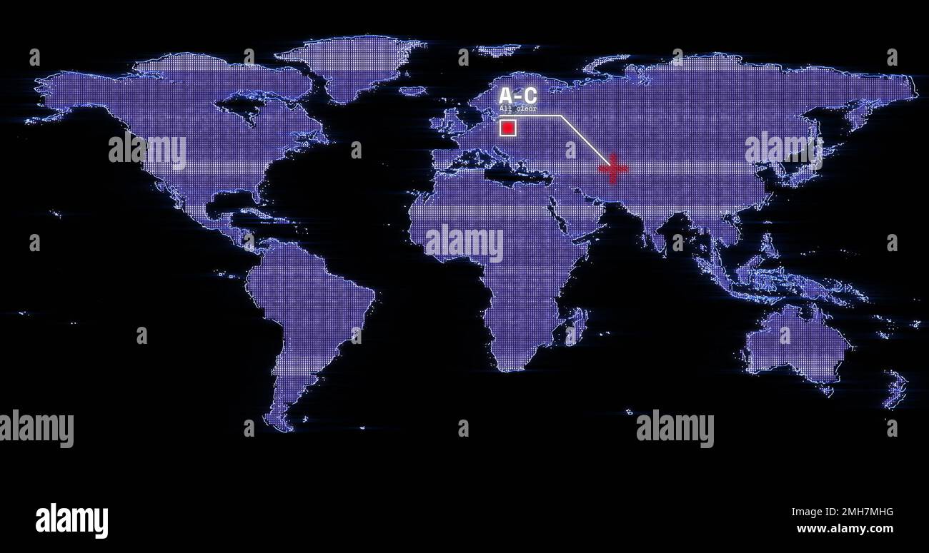 Composition of red cross marker and text over purple map of world on ...
