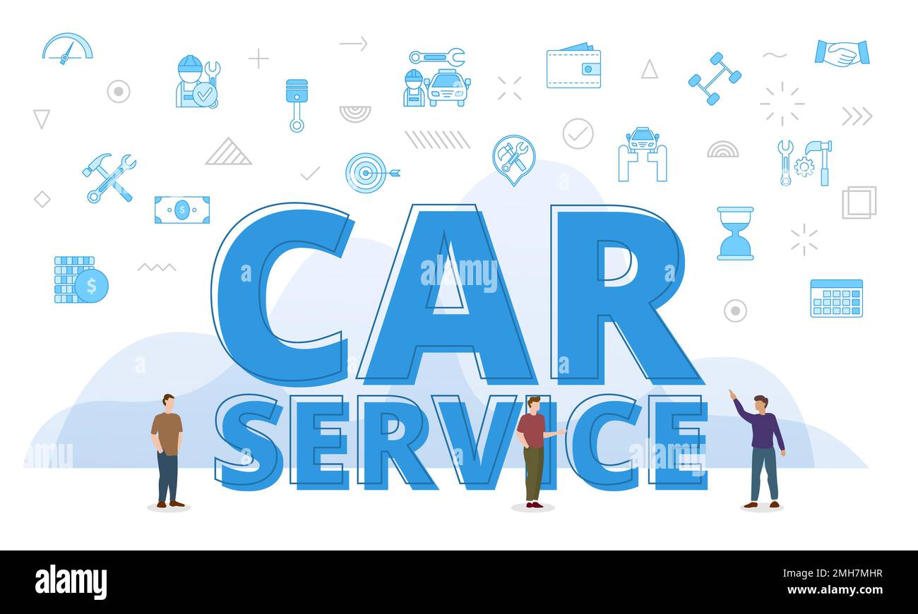car services concept with big words and people surrounded by related ...