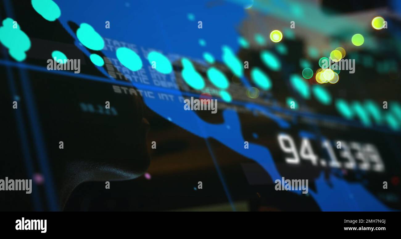 Composition of data processing with numbers over world map and ...