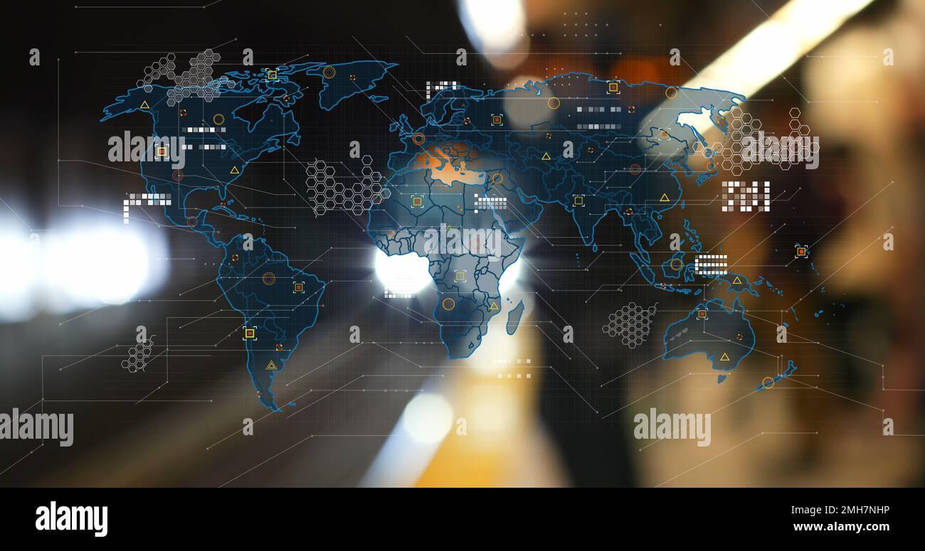 Composition of data processing with numbers over world map and ...