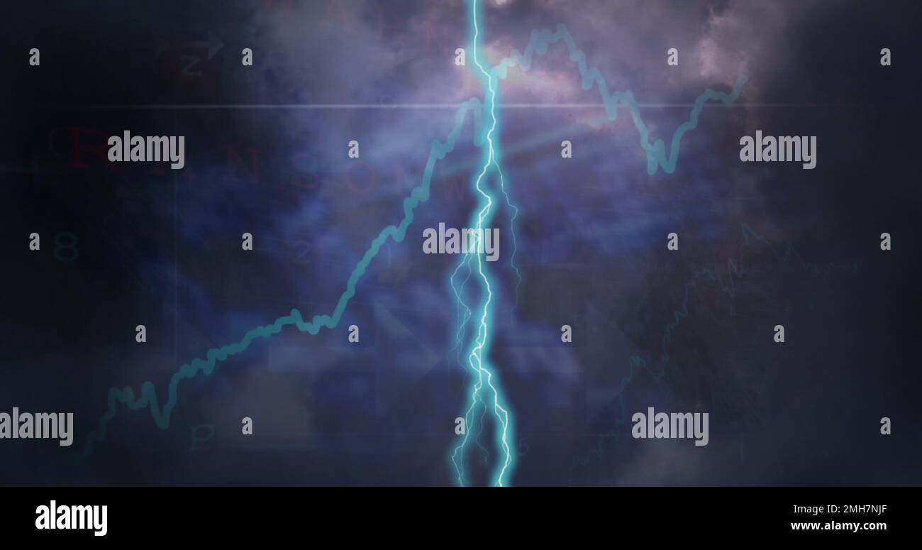 Composition of green lightning and data processing Stock Photo - Alamy