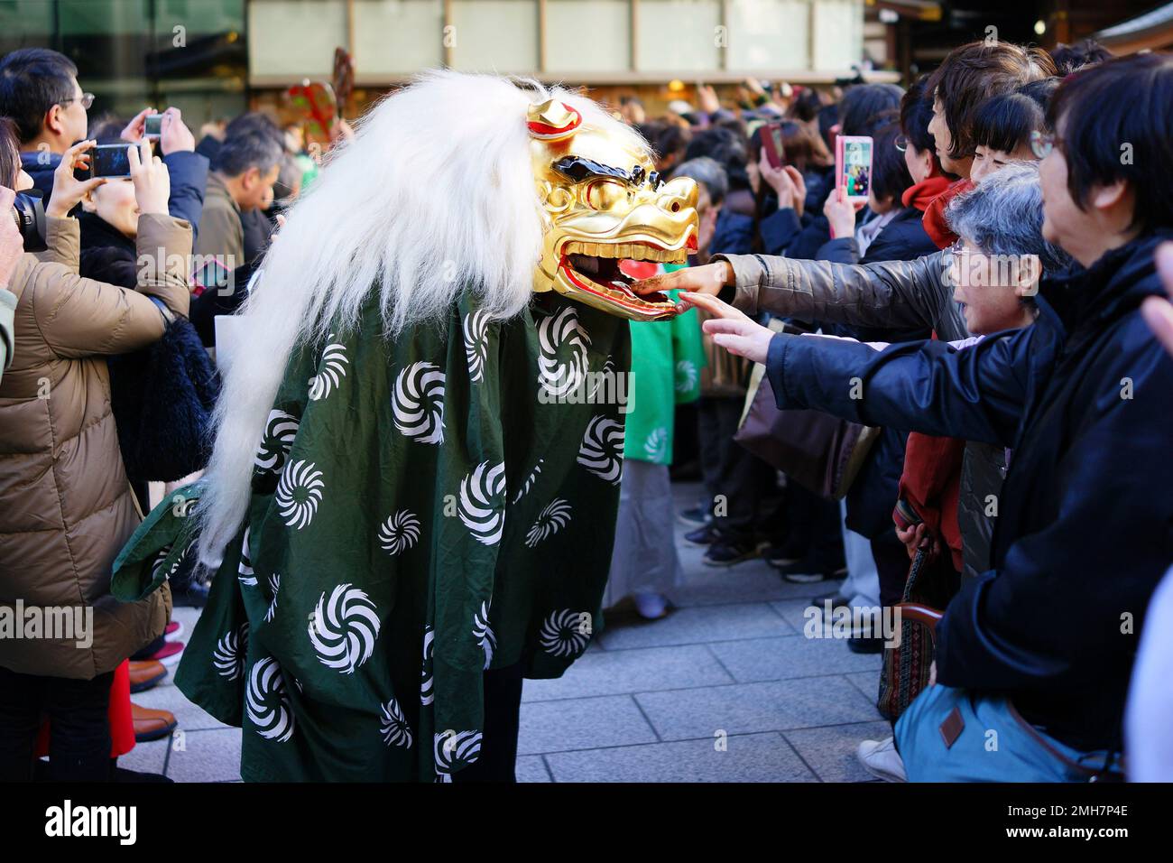A lion dancer, known as Shishimai, performs ritual dance during the ...