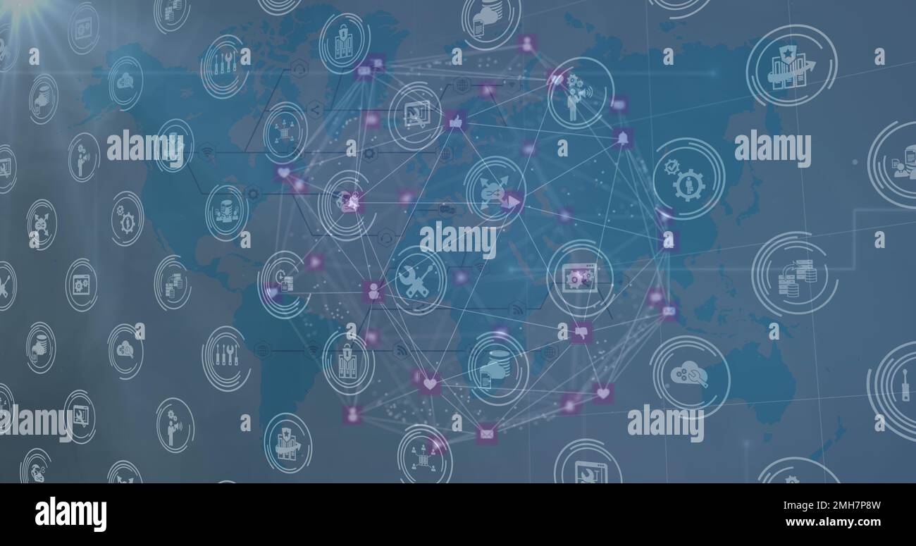 Composite of digital data processing with network of connections with ...