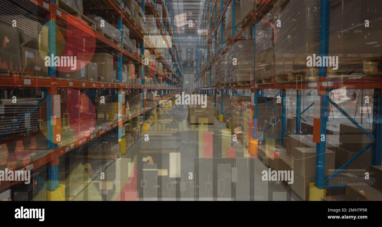 Image of graphs and financial data over warehouse Stock Photo - Alamy