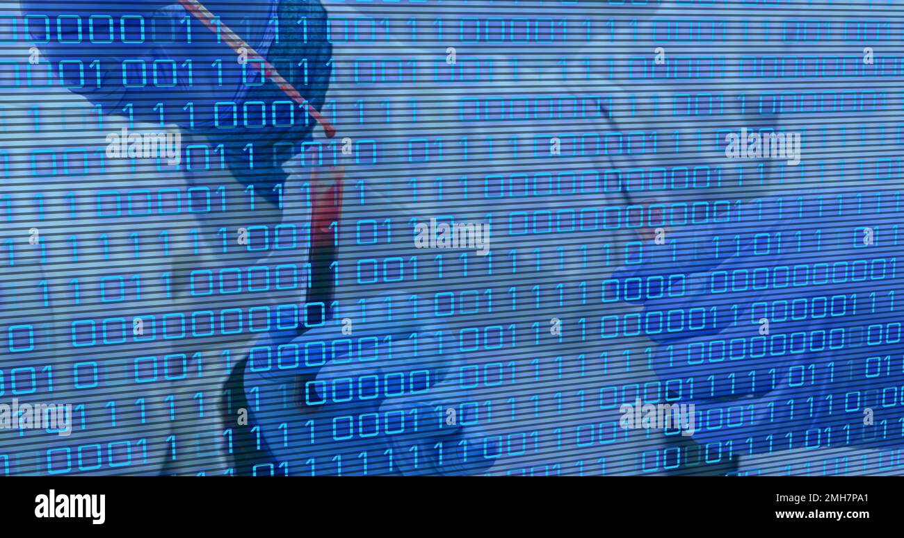 Image of binary code over hands of lab workers Stock Photo - Alamy