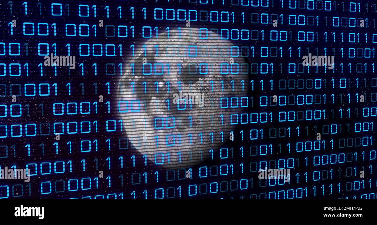 Image of binary code over grey planet Stock Photo - Alamy