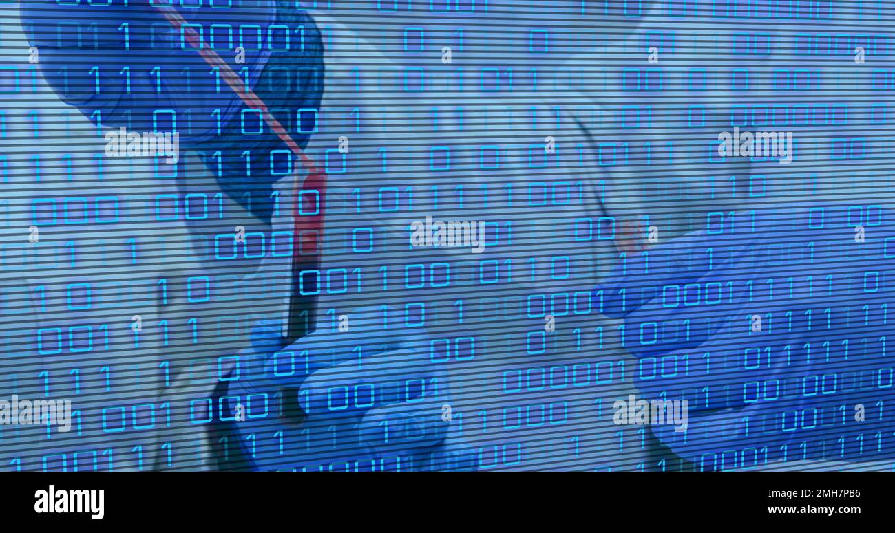 Image of binary code over hands of lab workers Stock Photo - Alamy