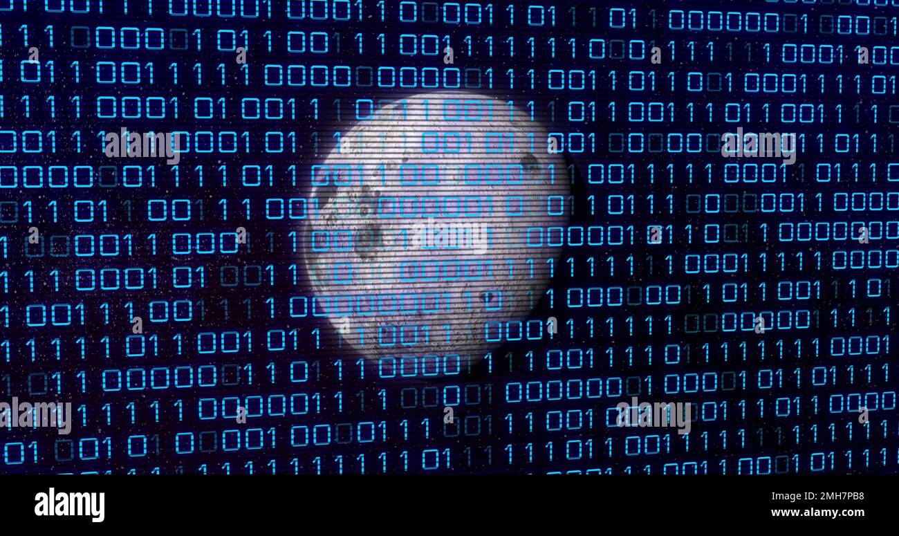 Image of binary code over grey planet Stock Photo - Alamy