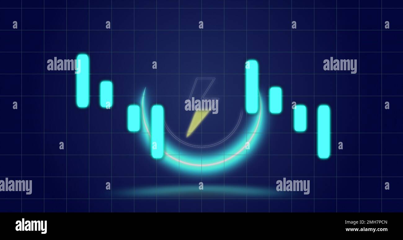 Image of circle with flash over digital screen with financial graphs ...