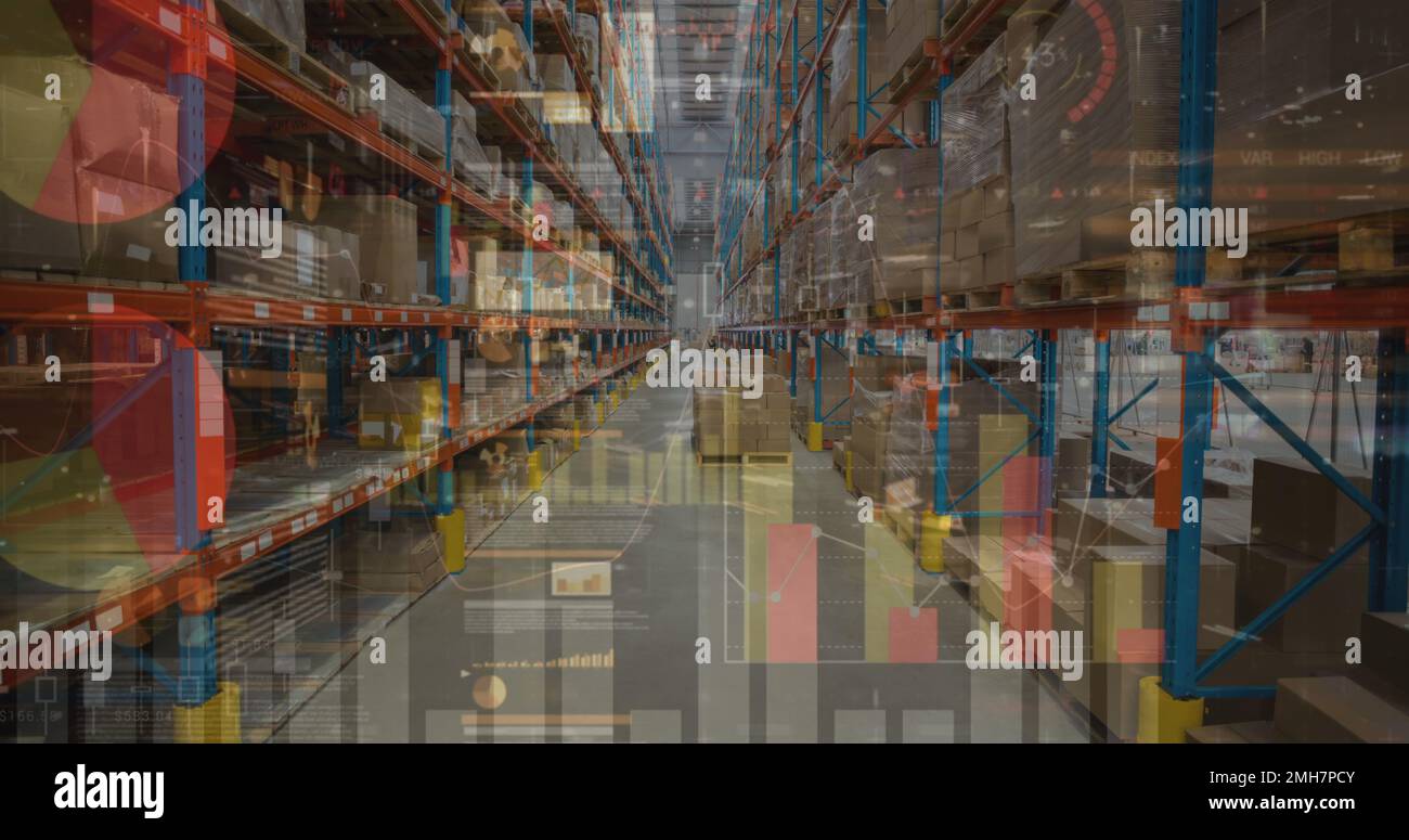 Image of graphs and financial data over warehouse Stock Photo - Alamy