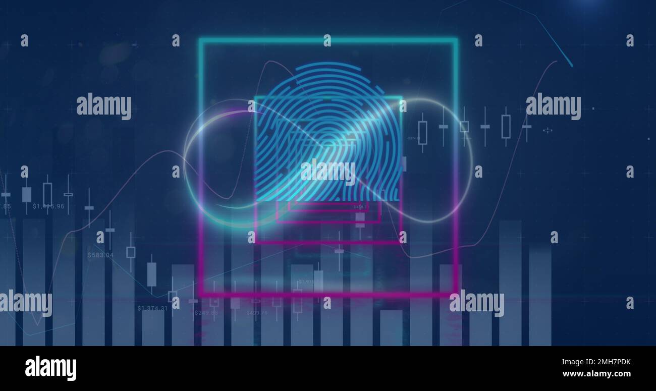 Image of neon infinity over digital screen with squares and graphs ...
