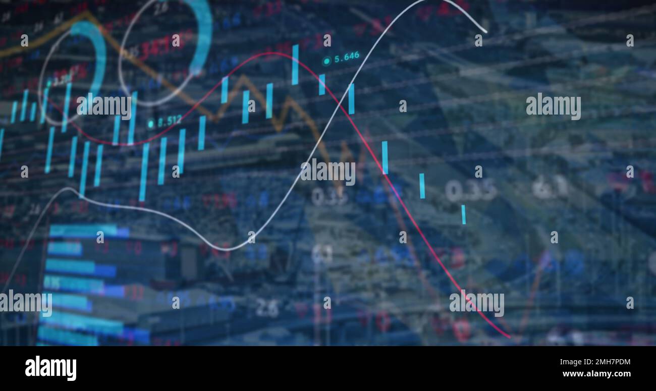 Image of financial data and graphs over navy background Stock Photo - Alamy