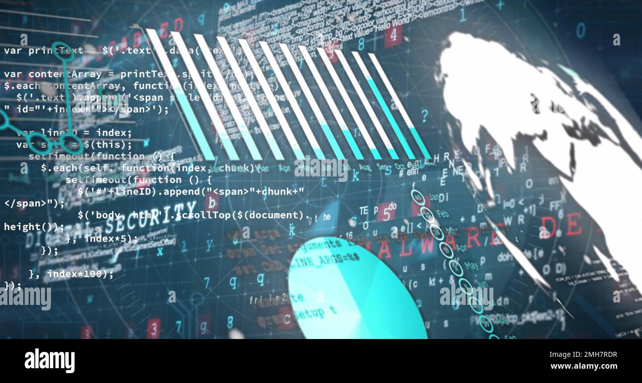 Image of graphs and data processing over globe and navy background ...