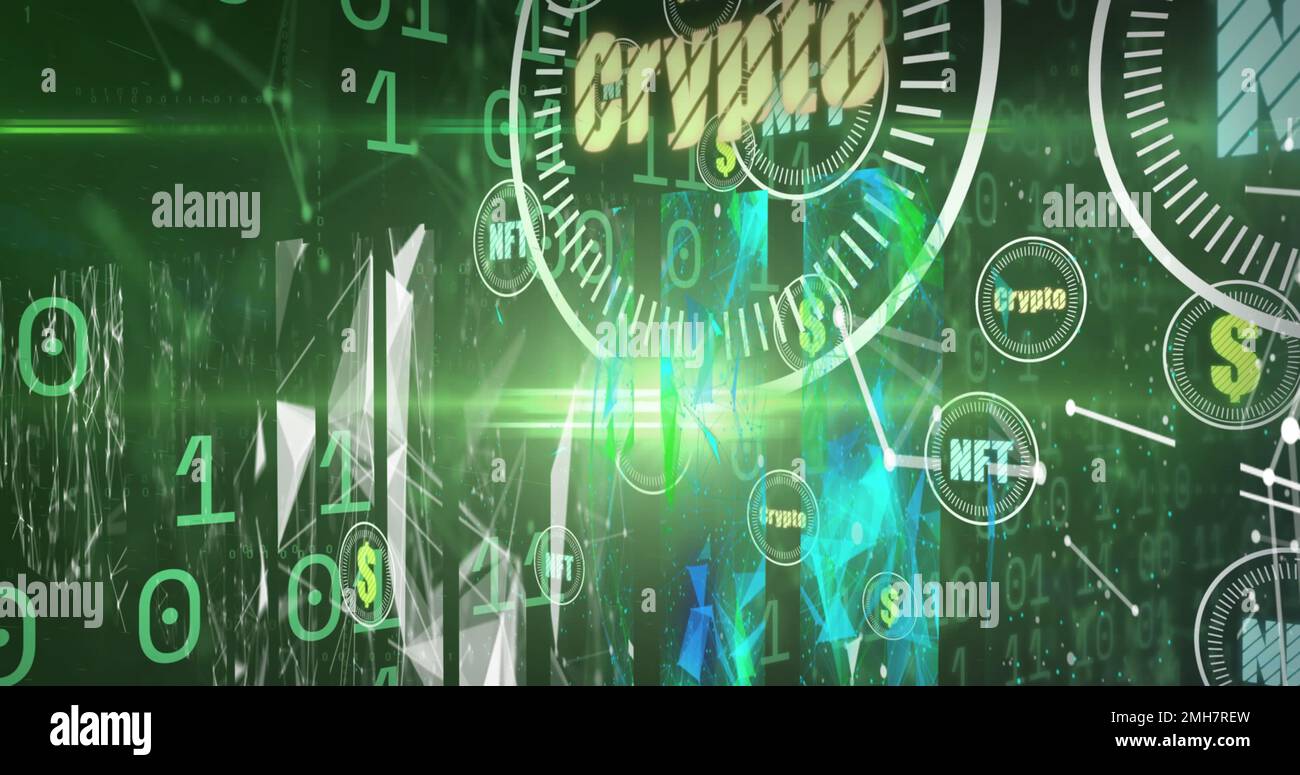 Image of crypto in circle over binary code on green background Stock ...
