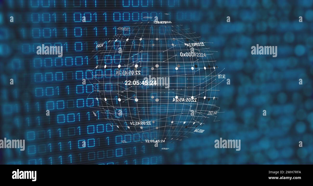 Image of globe and binary code on black background Stock Photo - Alamy