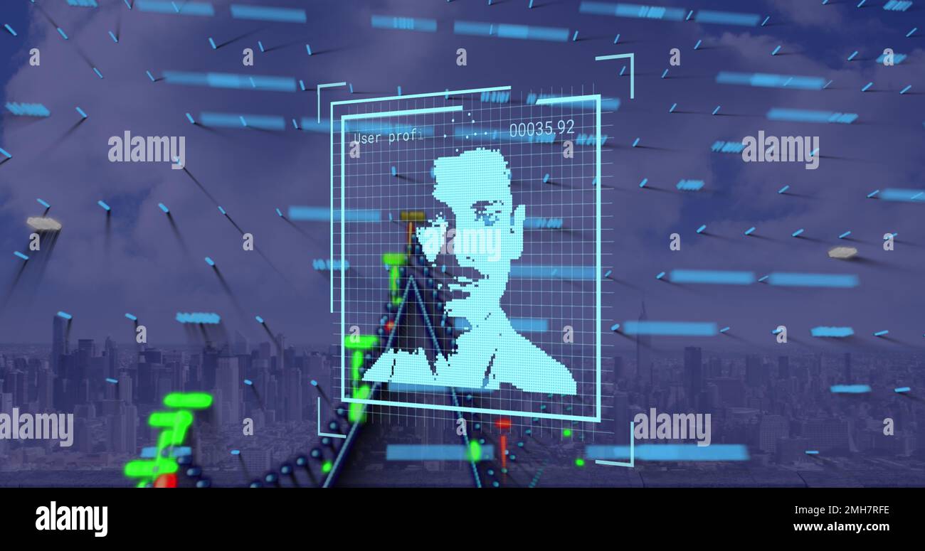 Composition of people icon and data processing over clouds and ...