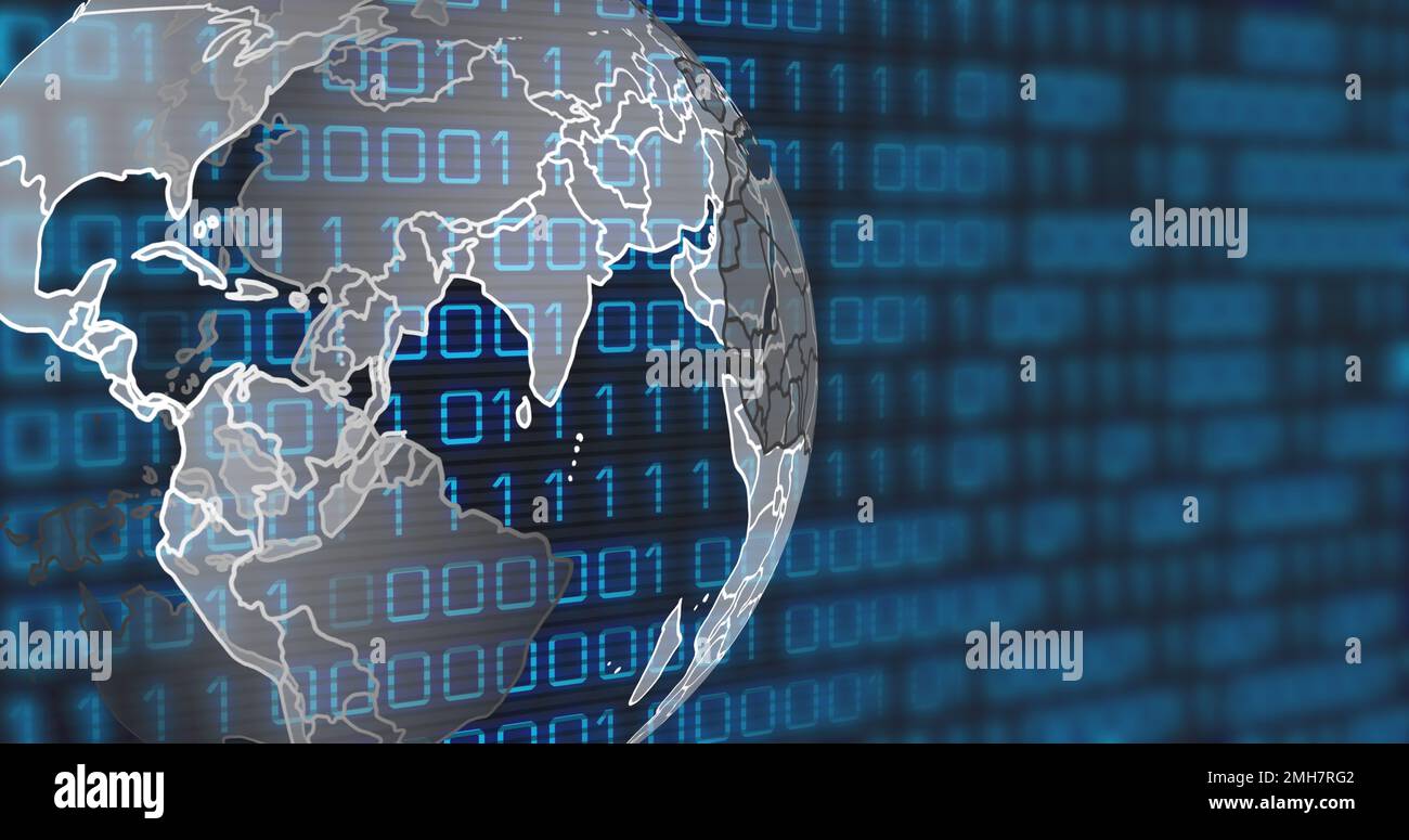 Image of globe and binary code on black background Stock Photo - Alamy