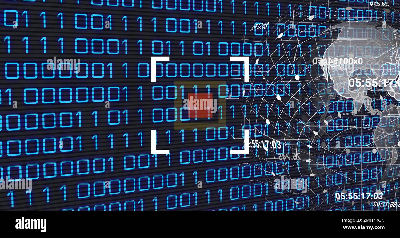 Image of globe and binary code on black background Stock Photo - Alamy