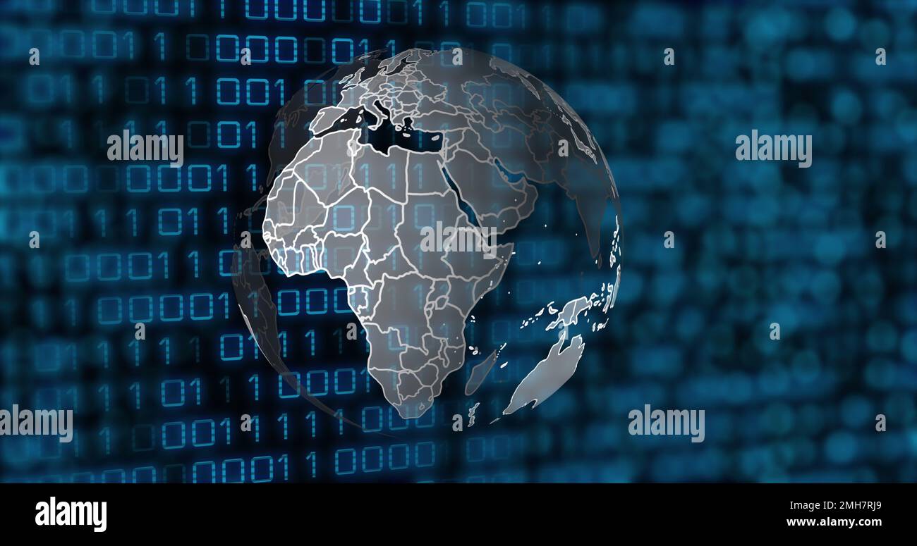 Image of globe and binary code on black background Stock Photo - Alamy