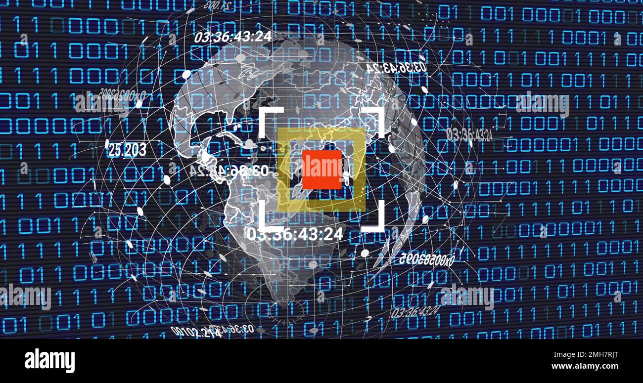 Image of globe and binary code on black background Stock Photo - Alamy