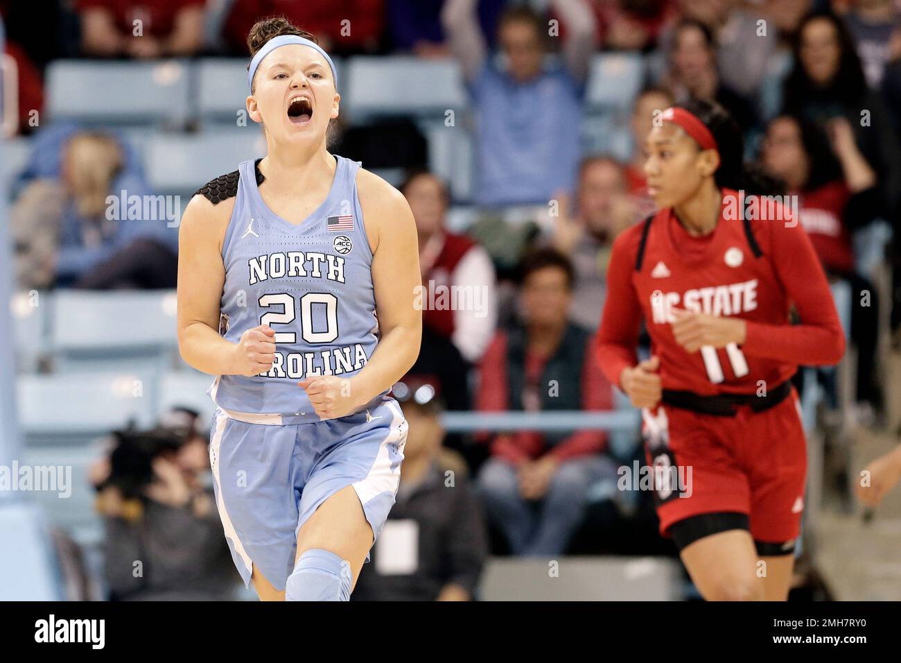 North Carolina guard Leah Church (20) reacts following a play against ...