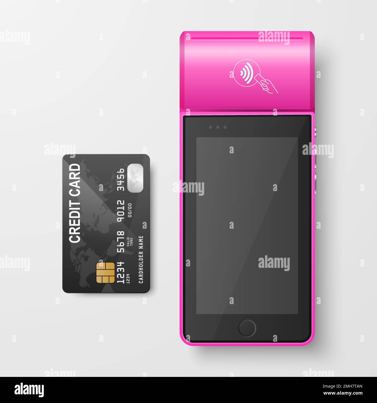 Vector 3d Red NFC Payment Machine and Credit Card Isolated. Wi-fi ...