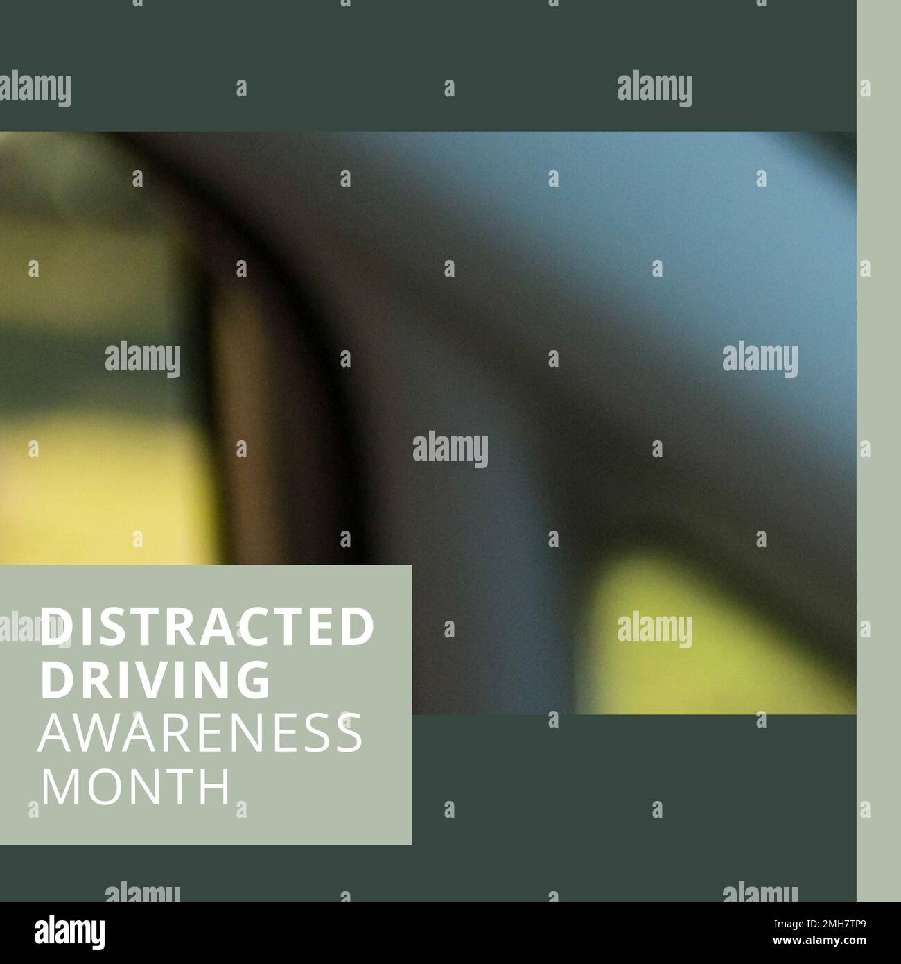 Composition of distracted driving awareness month text over blurred ...