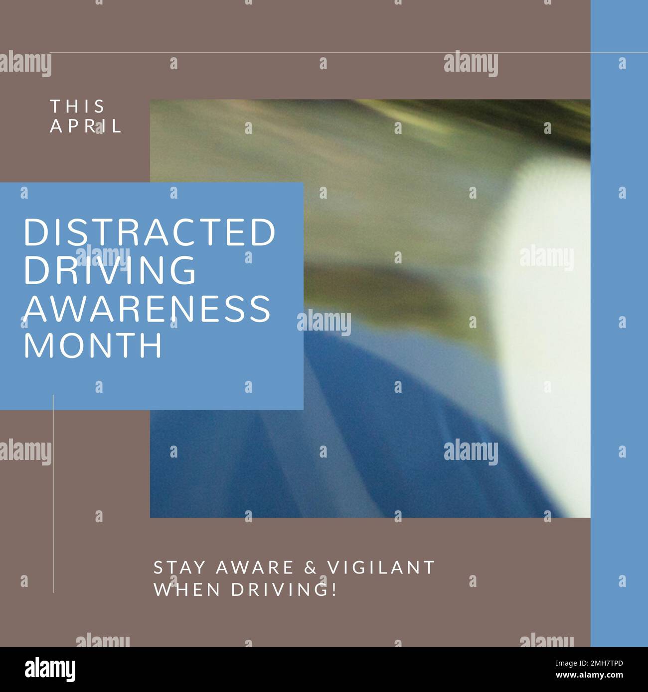 Composition of distracted driving awareness month text over blurred ...